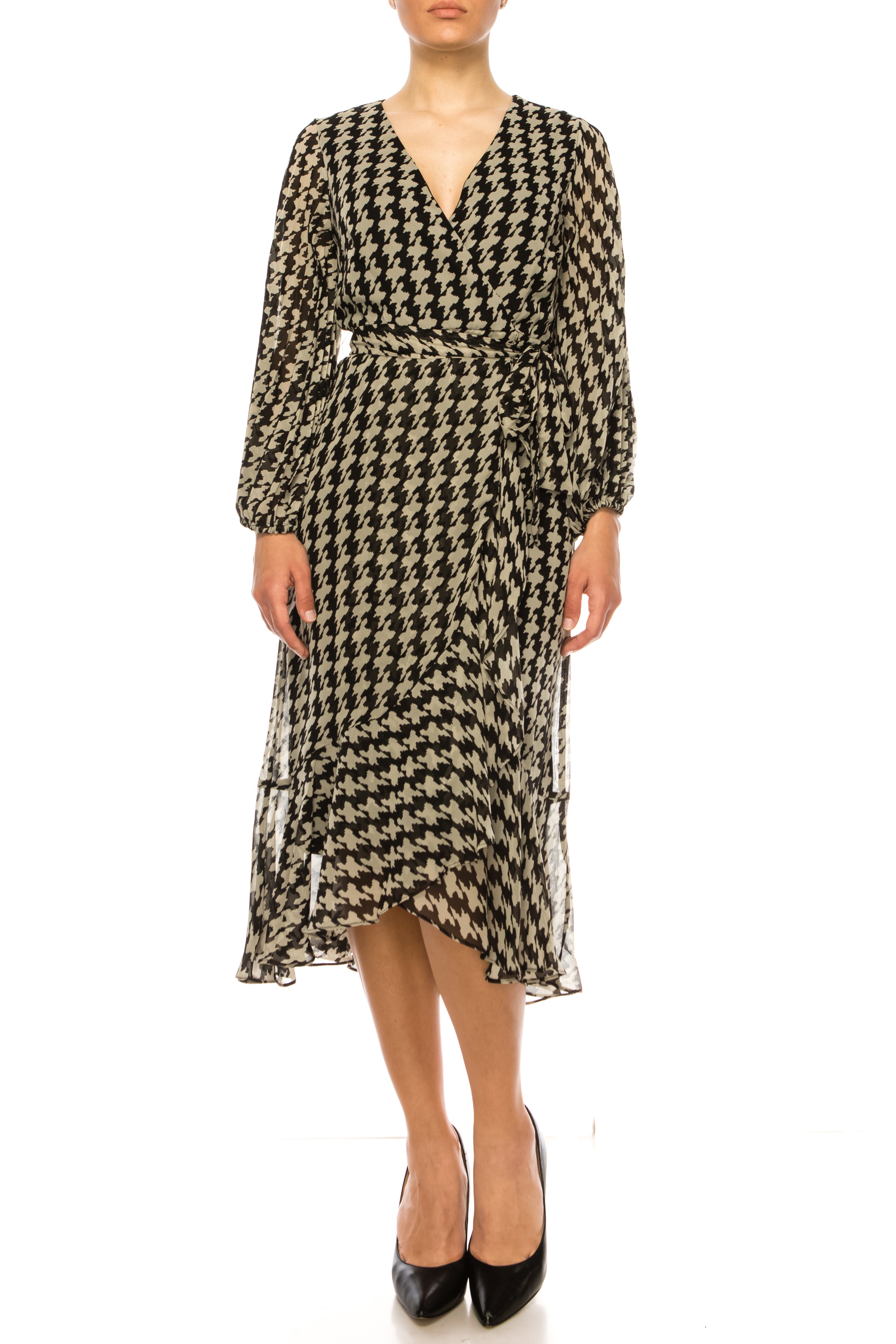 Maison Tara Faux Wrap Houndstooth Print Midi Dress – New Yorker's Apparel