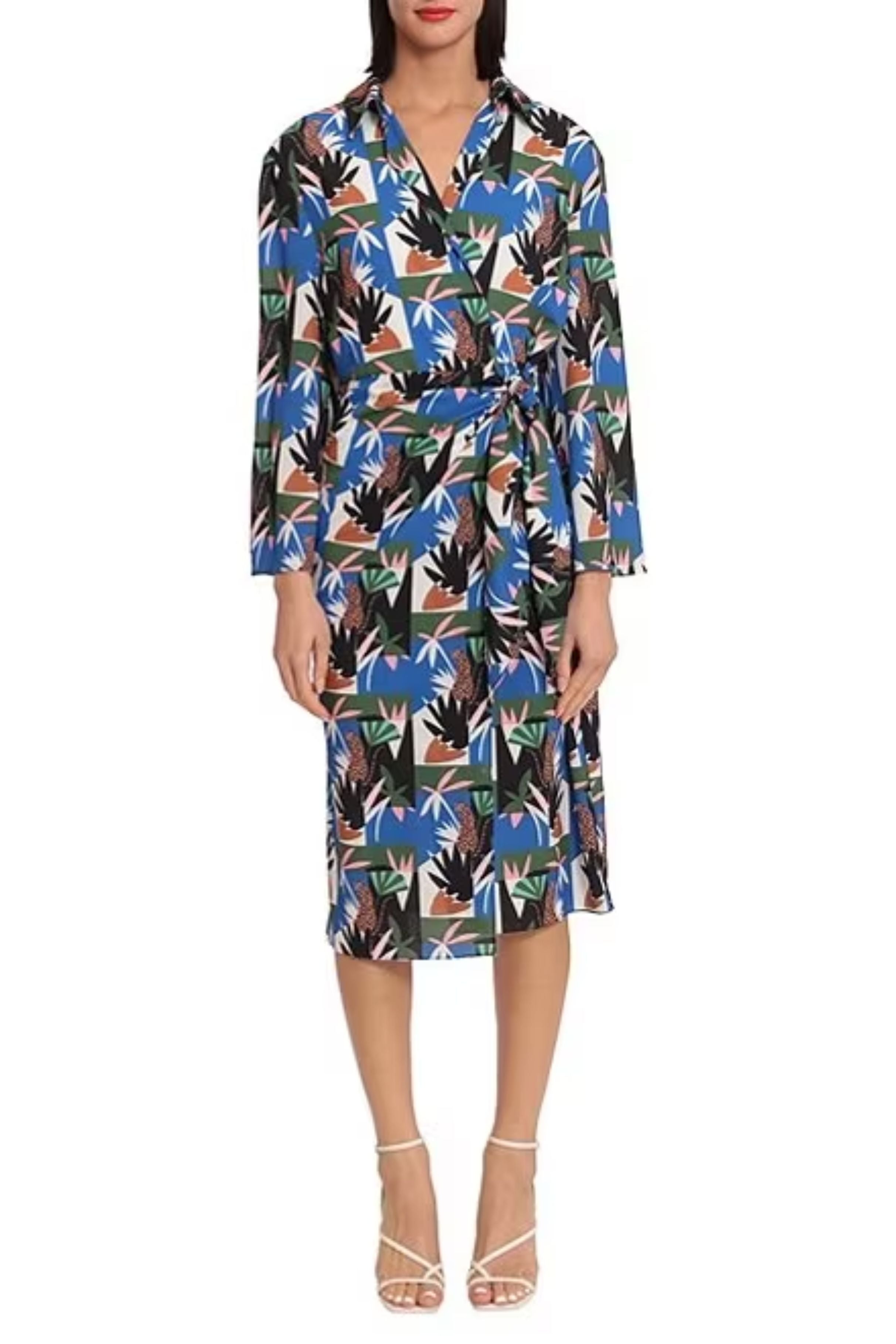 Donna Morgan Long Sleeve Jungle Print Wrap Dress – New Yorker's Apparel
