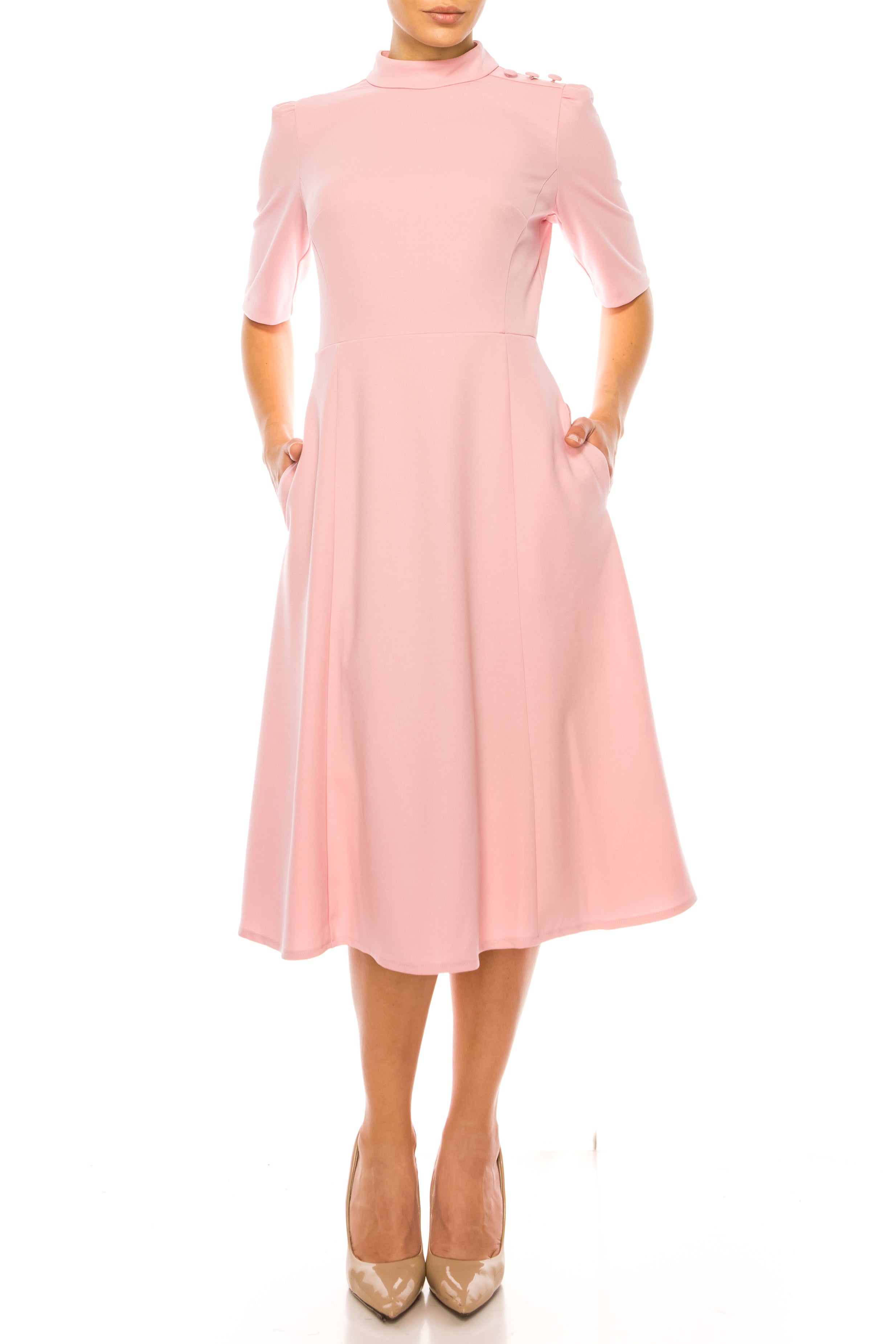 Ivy + Blu 3/4 Sleeve Mock Neck Fit & Flare Dress – New Yorker's Apparel