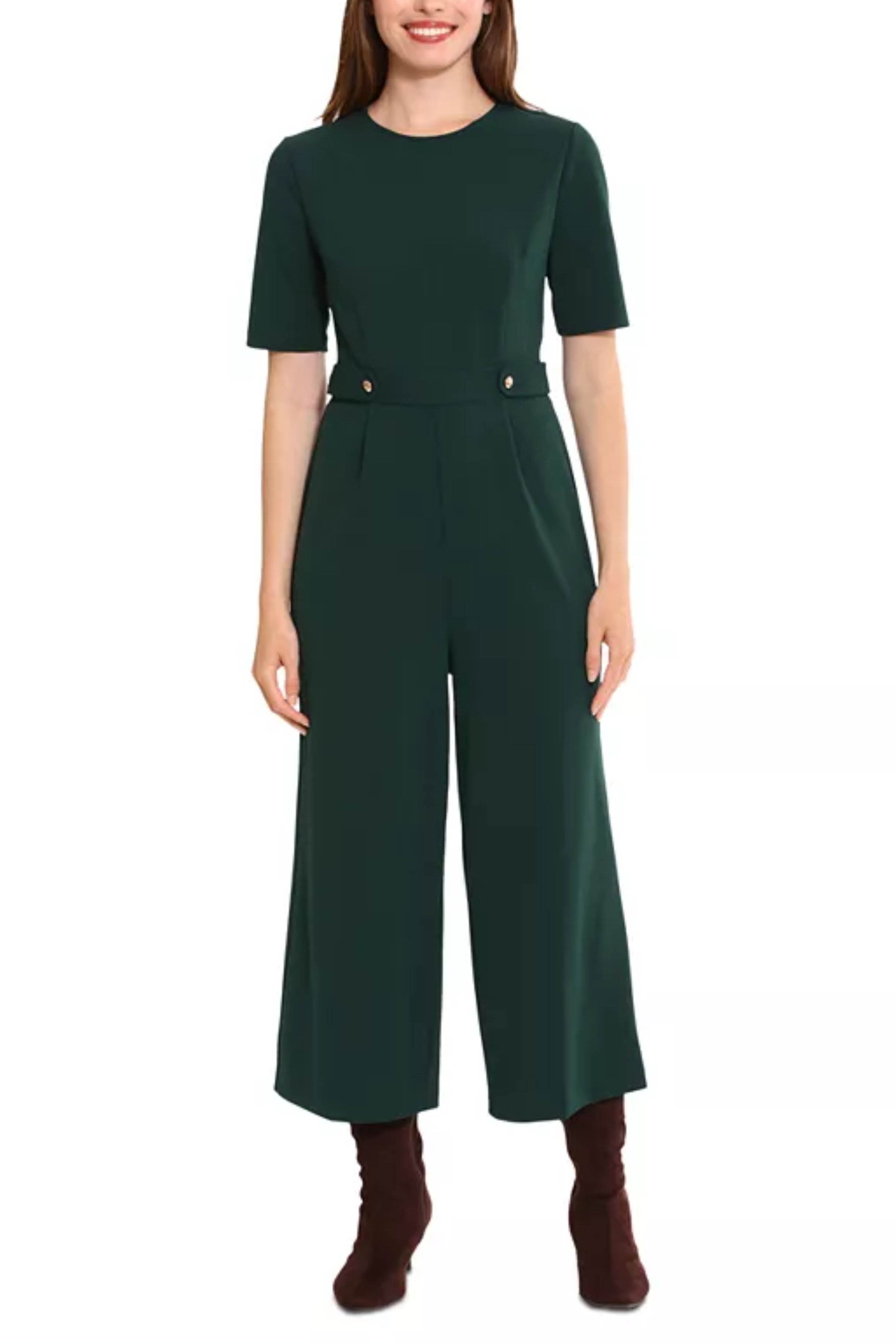 London Times Short Sleeve Wide Leg Capri Jumpsuit – New Yorker's Apparel