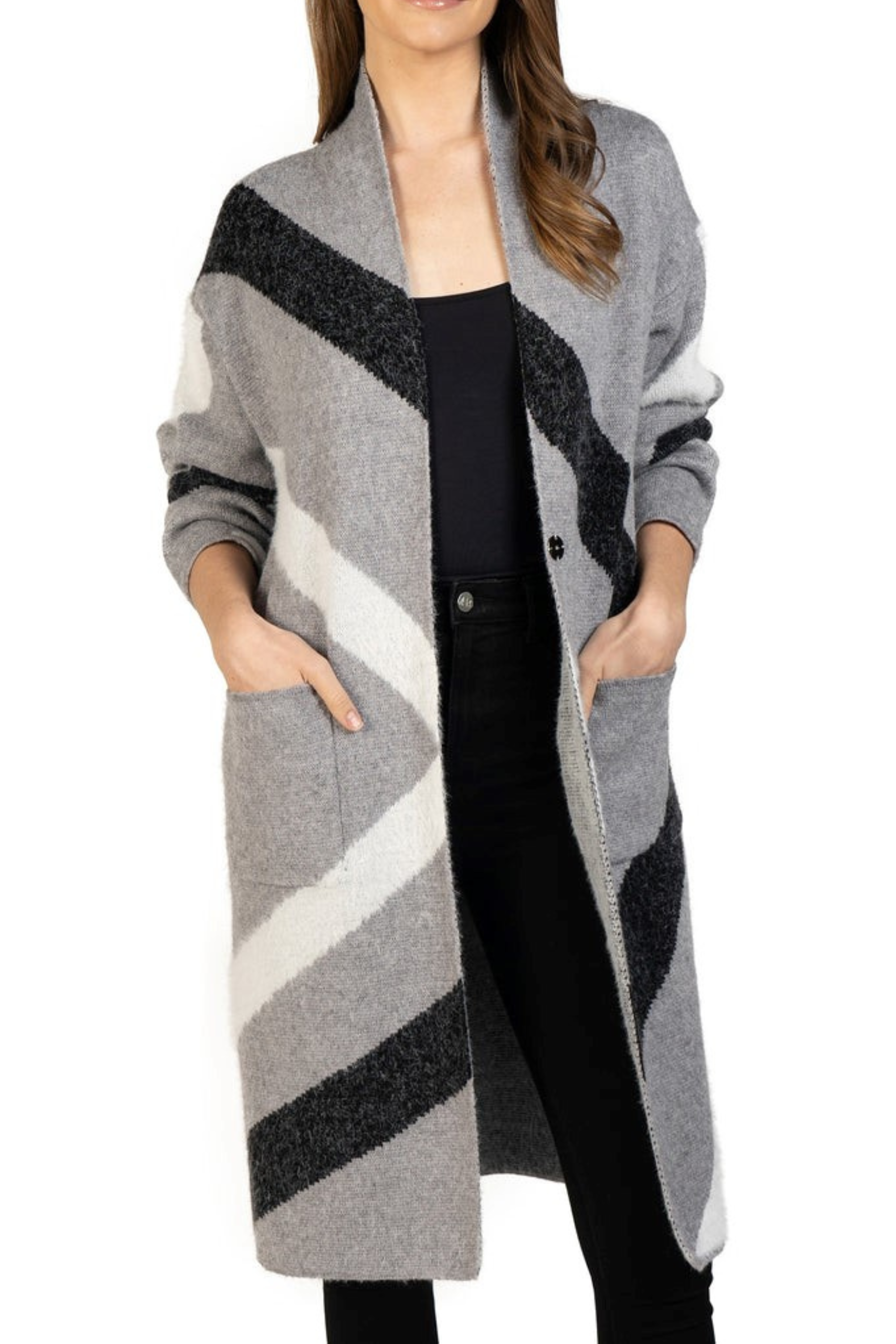 Love Token Long Sleeve Angled Design Cardigan – New Yorker's Apparel