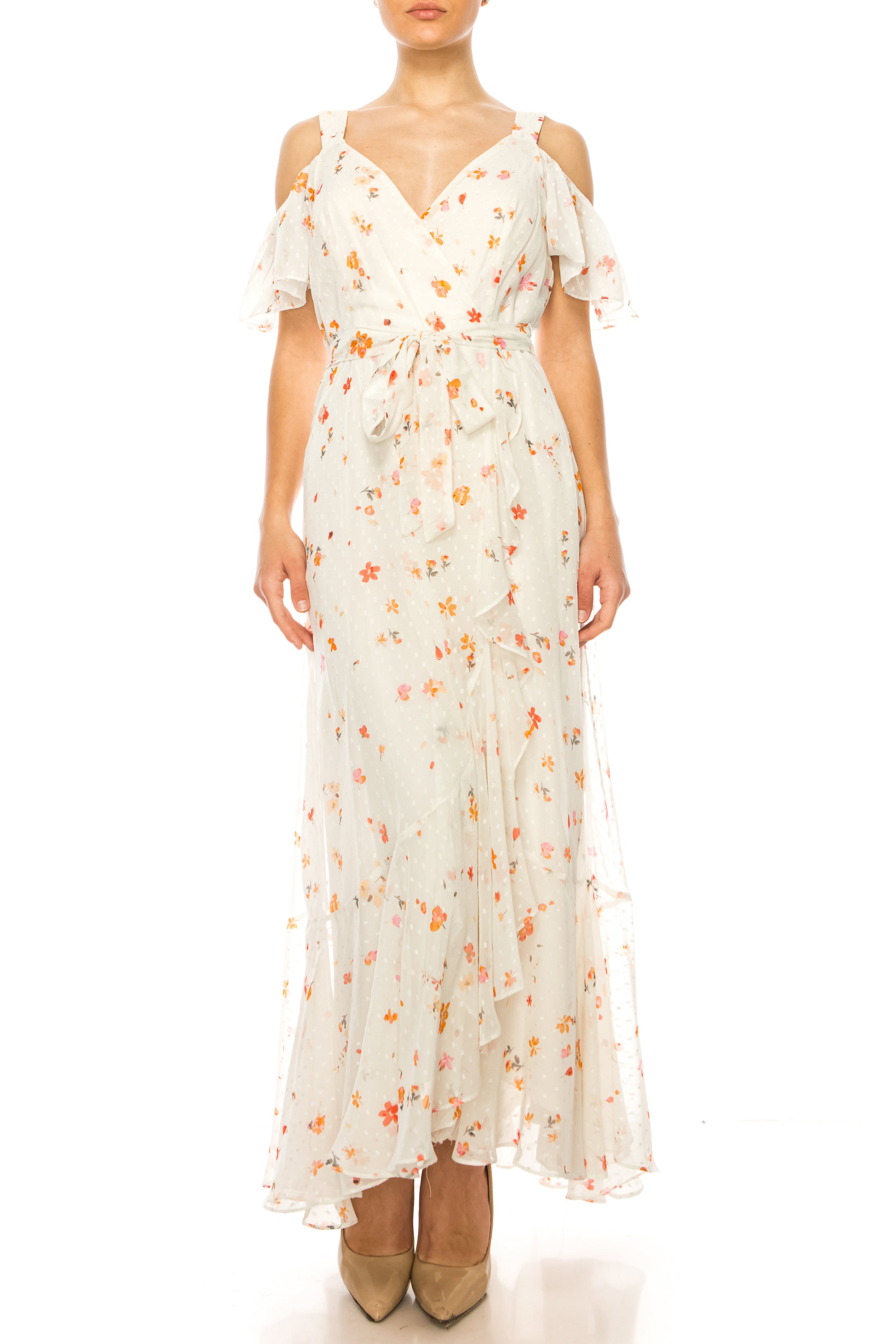Maison Tara Floral Off the Shoulder Strap Dress – New Yorker's Apparel