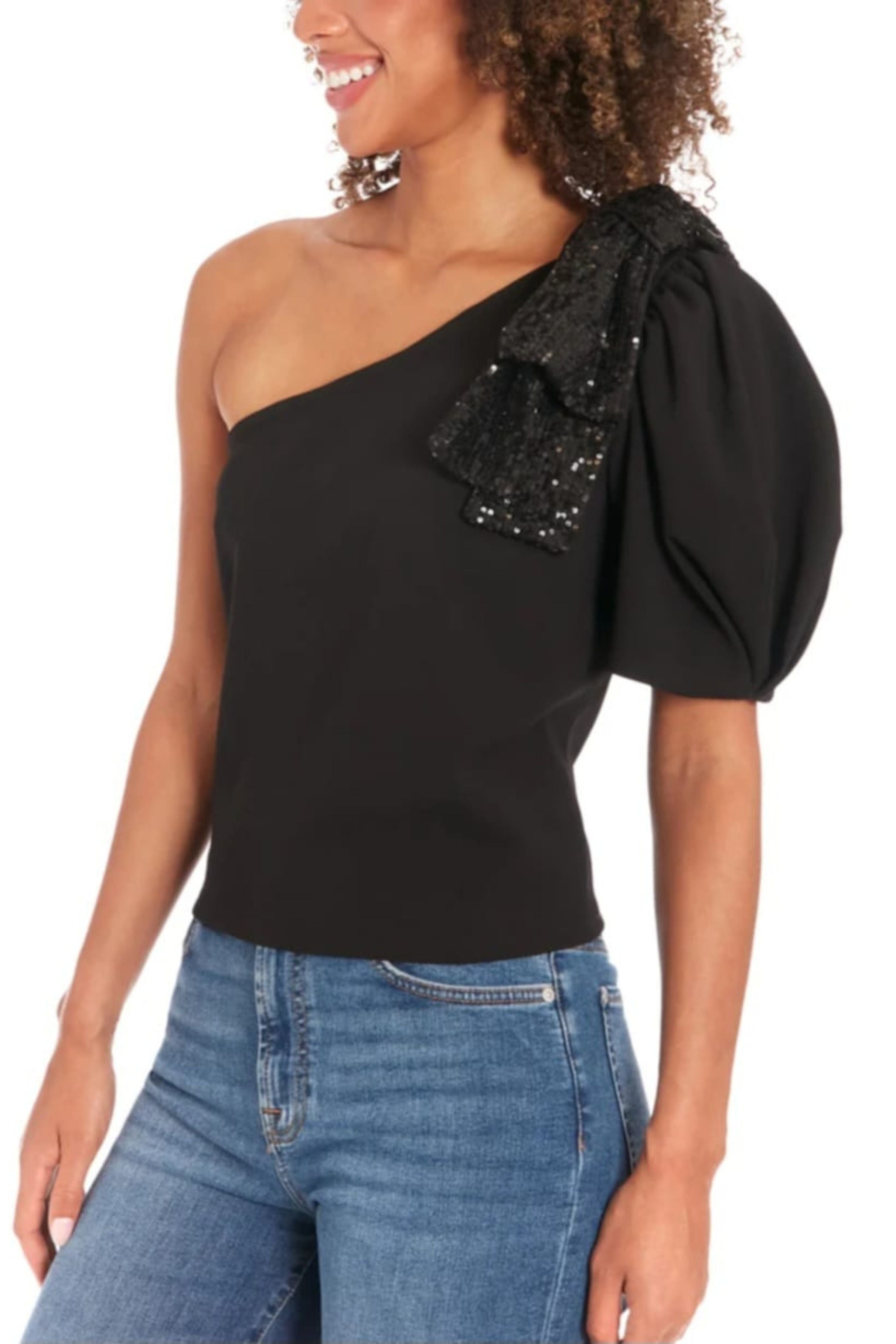 Muse One Shoulder Sequin Bow Top – New Yorker's Apparel