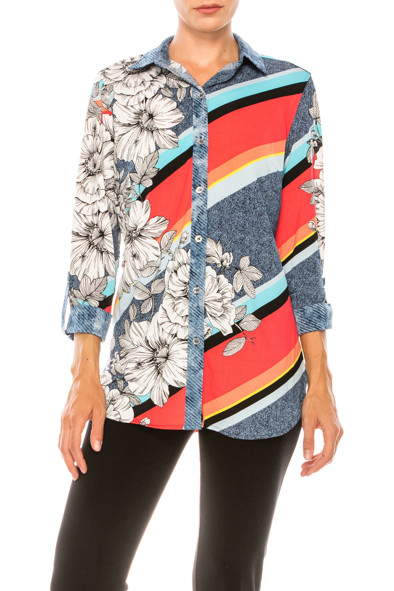 Nygard Multi Print Collared Button Down Top – New Yorker's Apparel
