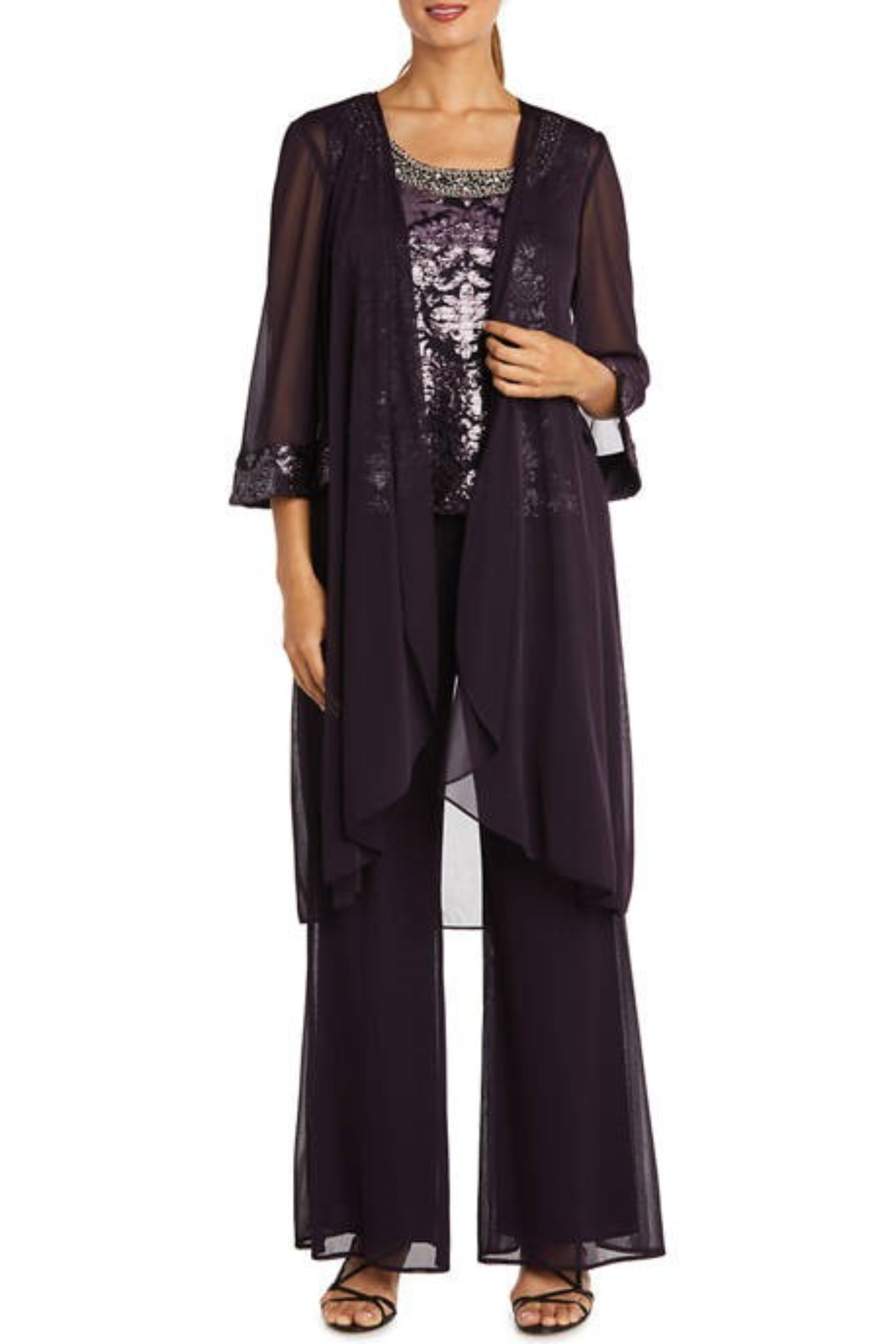 RM Richards 3-Piece Beaded Neck Duster Pants Set – New Yorker's Apparel